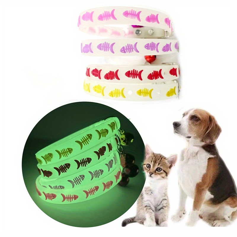 pet fluorescent silicone collar fish bone print anti loss - Temu New ...