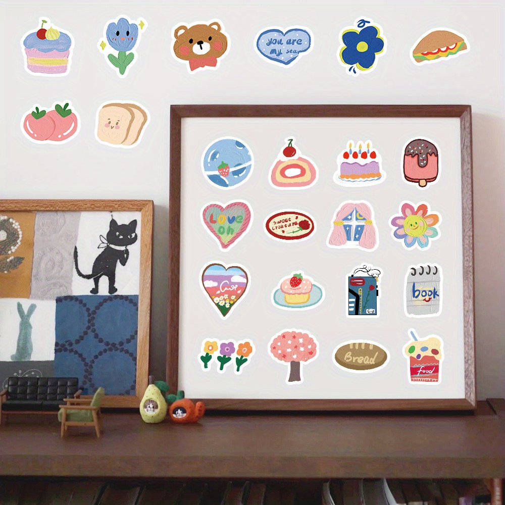 Cute Cartoon Healing Oil Painting Style Stickers Journal - Temu United ...