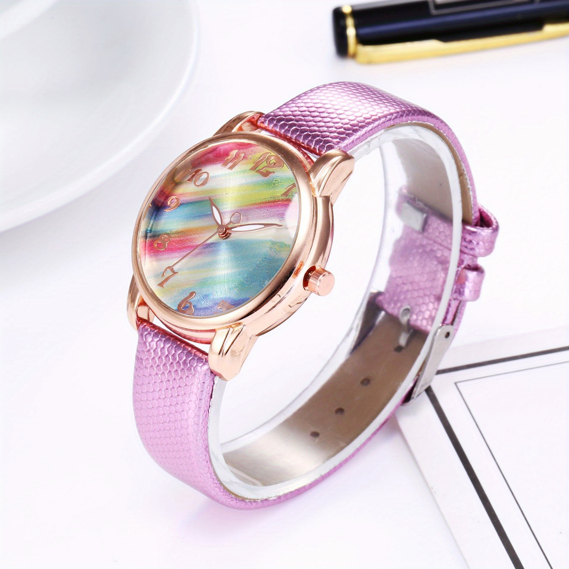 Cross border Watch Rainbow Sugar Quartz Women's Watch Casual - Temu ...