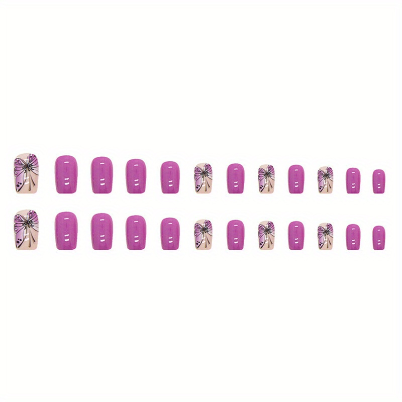 Bright Purple Press Nails Medium Square Nails Gradient - Temu