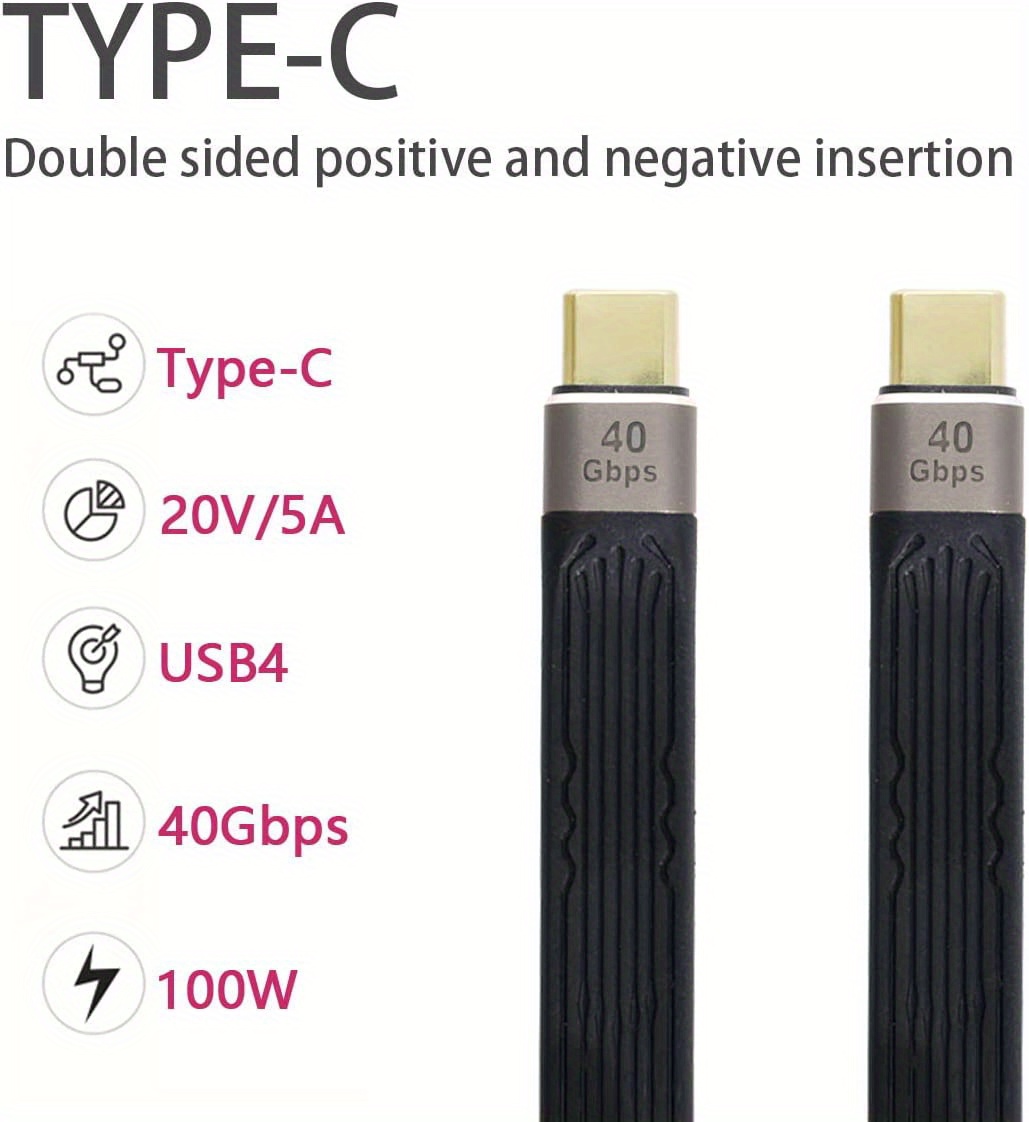 Data Cable Usb4 Usb c Male Male Usb4 40gbps 8k Flat Slim Fpc - Temu