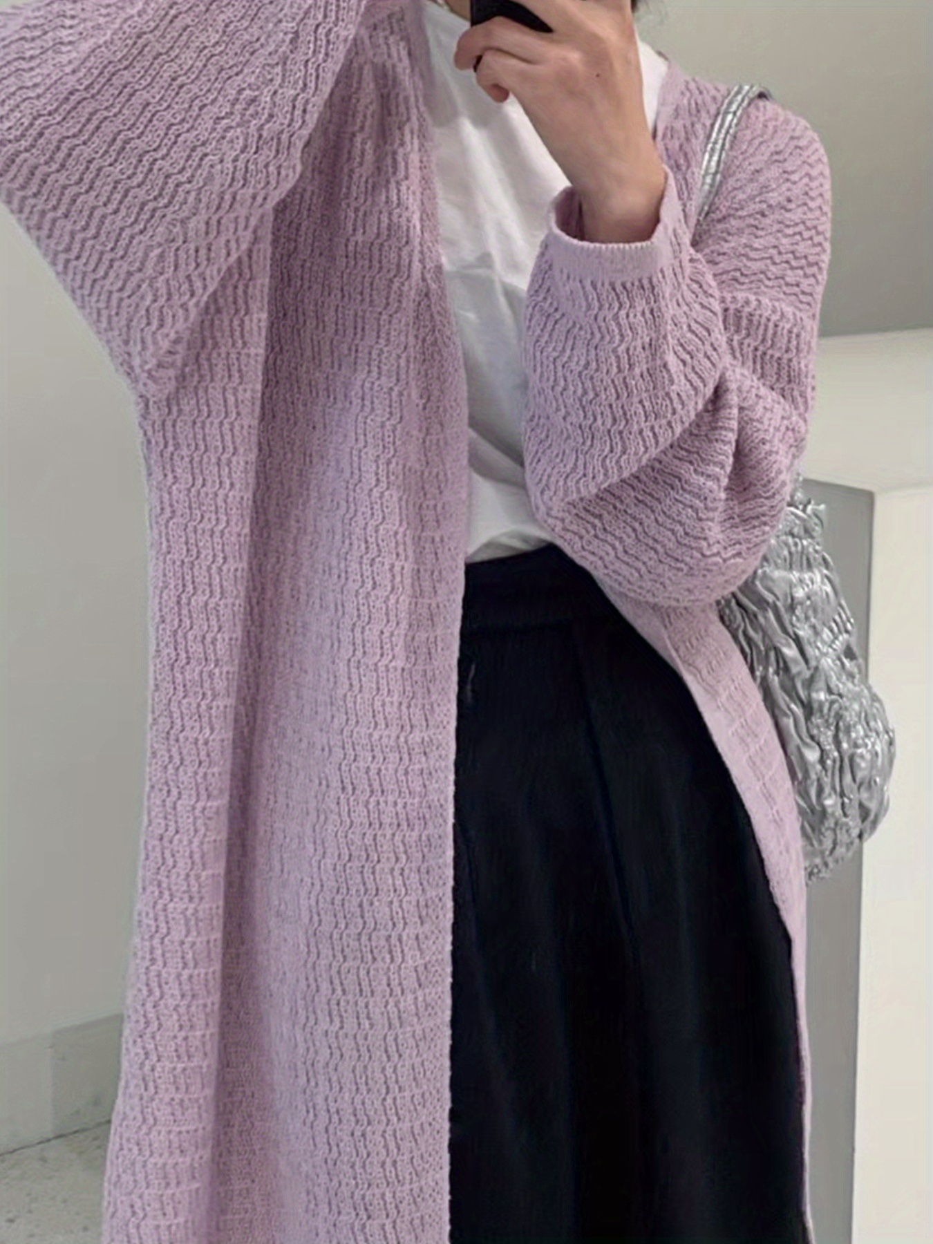 Solid Open Front Cardigan Casual Long Sleeve Length - Temu Canada