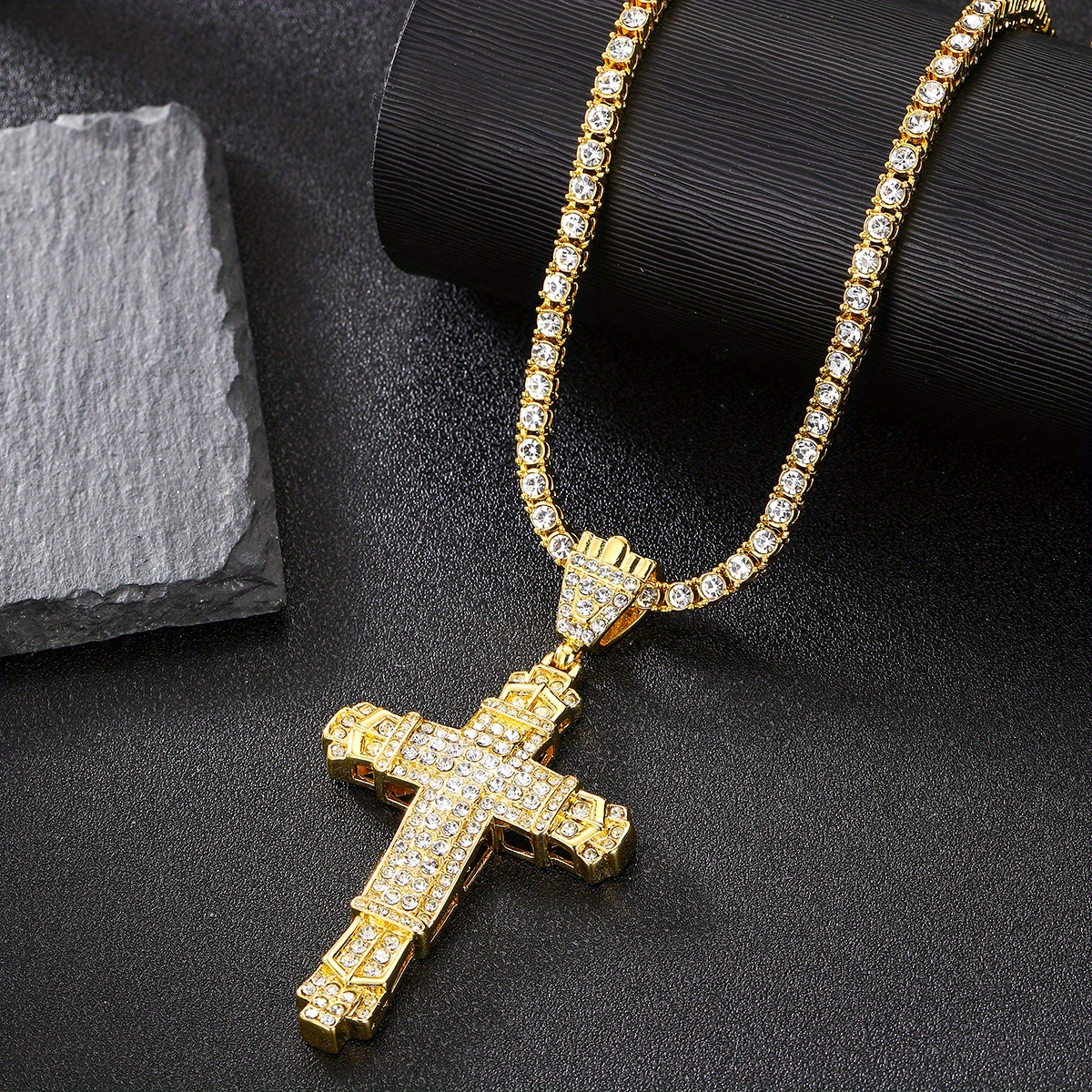 Hip Hop Ice Religious Cross Necklace Tennis Chain Easter - Temu Australia