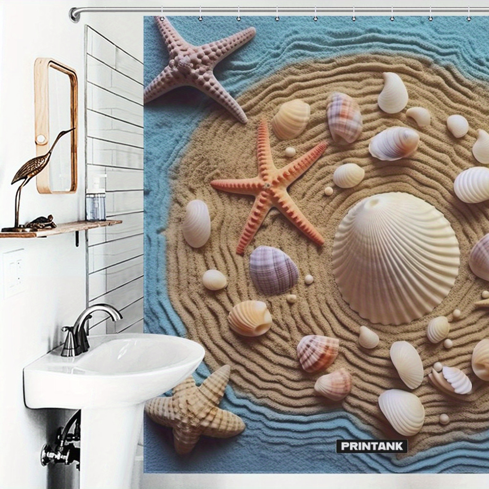 1pc Beach Shell Pattern Shower Curtain Waterproof And Mildew Proof ...
