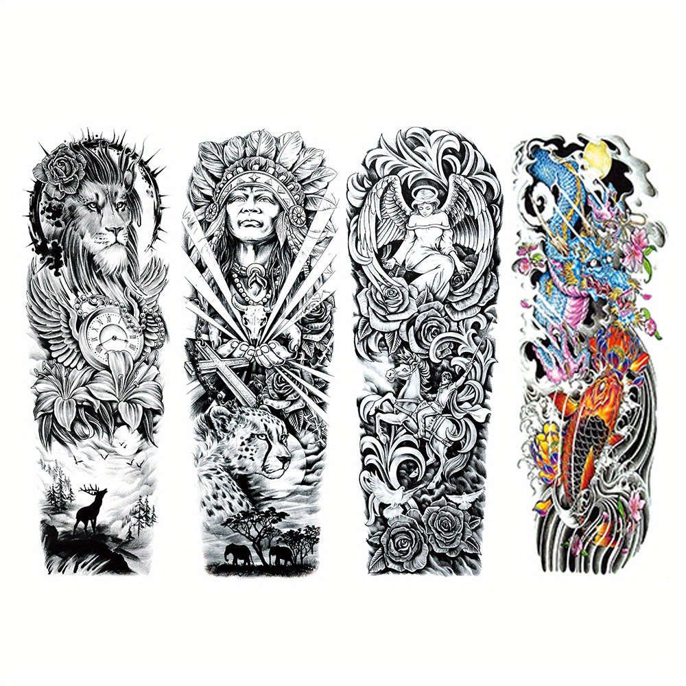 4pcs Set Full Arm Tattoo Stickers Arm Waterproof Male Tattoo Stickers ...