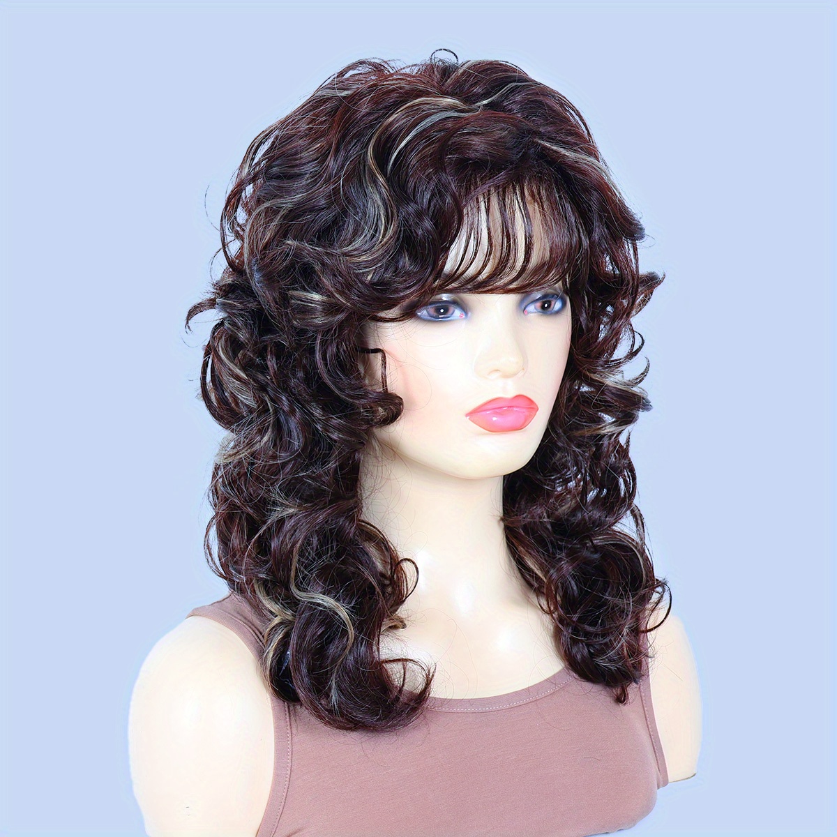 Long Curly Wavy Hair Wig Bangs Heat Resistant Synthetic Hair Temu