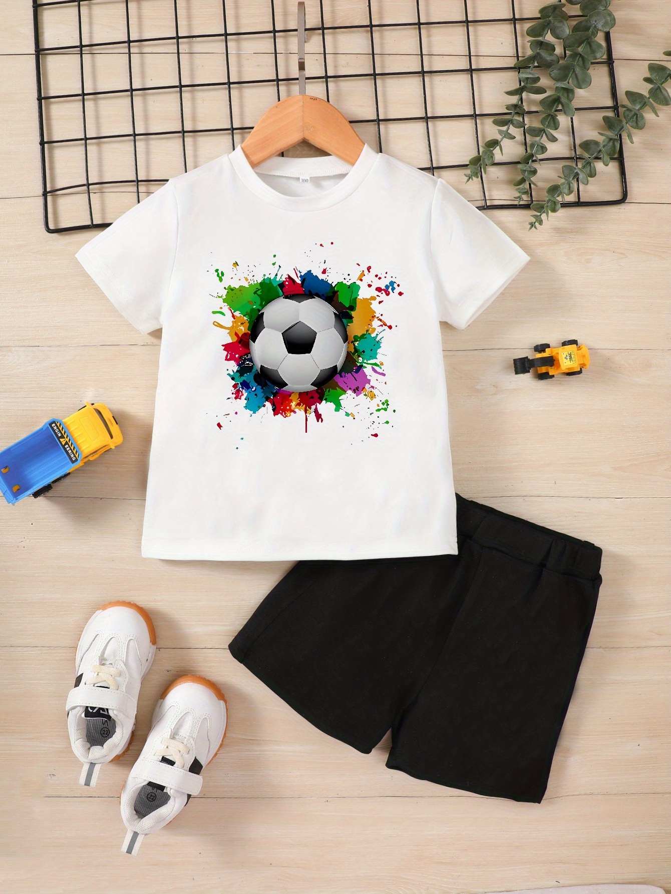 Little Boy Casual Football Graphic Short Sleeve Tees Shorts - Temu ...