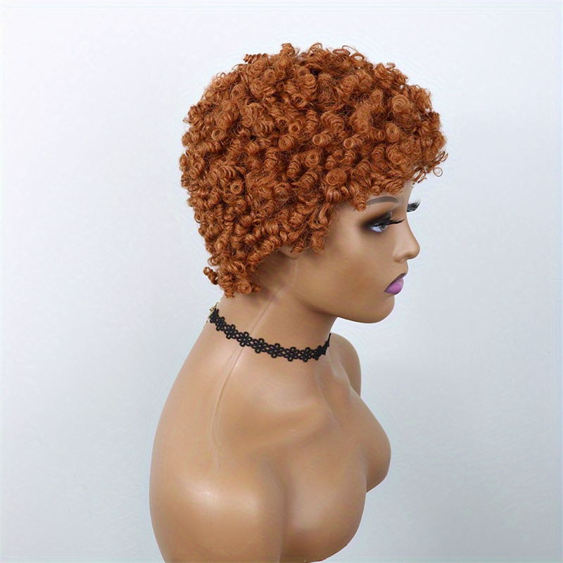 6 Inch Afro Kinky Curly Human Hair Wigs With Bangs Glueless Short Pixie ...