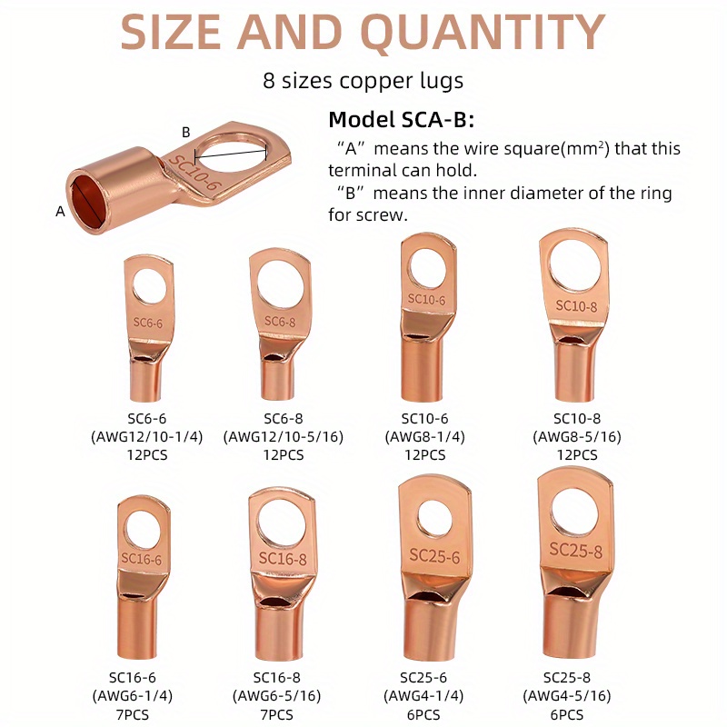 Copper Wire Terminal Connectors 8 Size Ring Lug Kit Heat - Temu