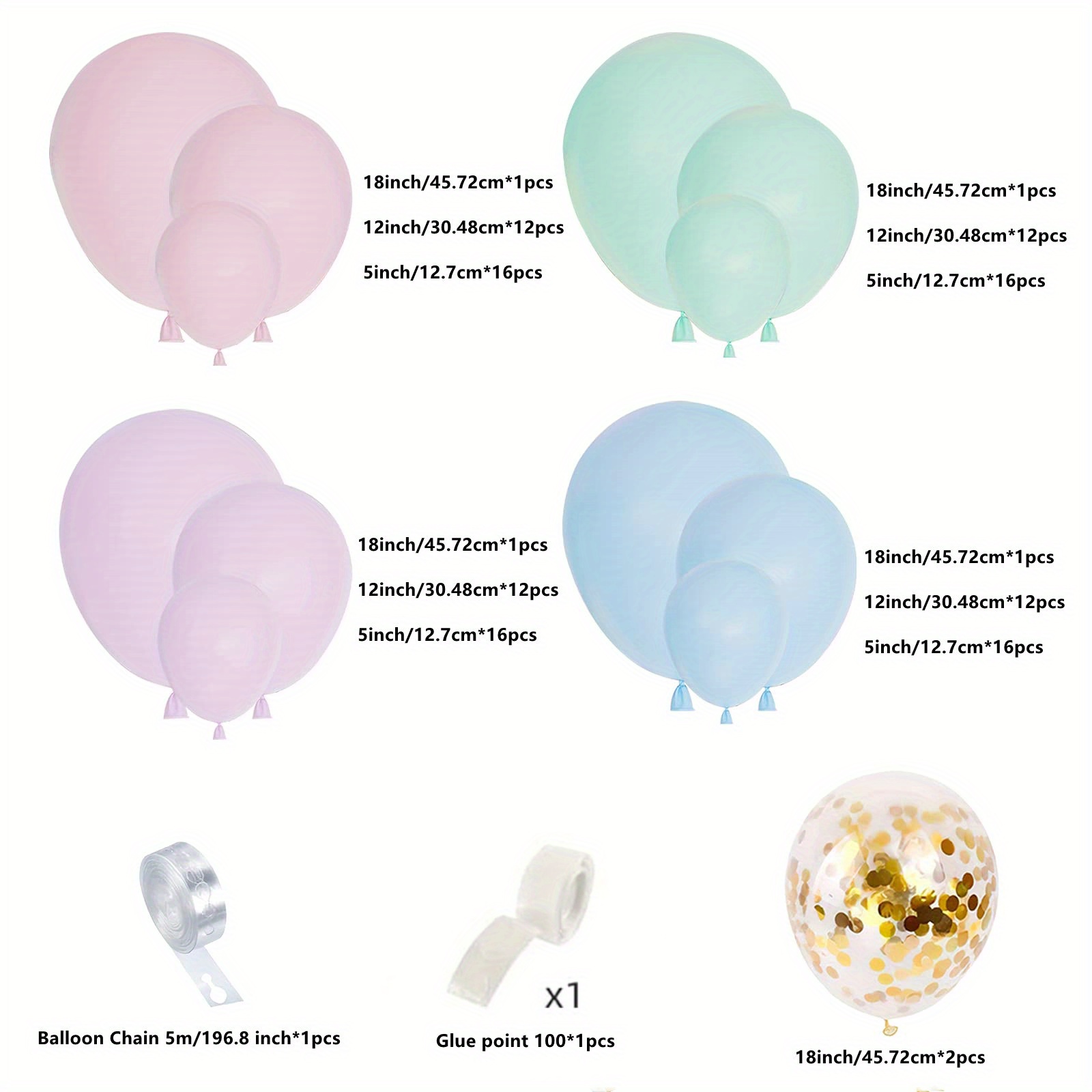 120pcs Balloon Garland Kit Macaron Balloons And Golden Confetti ...