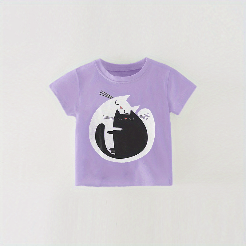 Girls Casual Trendy Cute Cartoon Cats Graphic T shirt Summer - Temu New ...