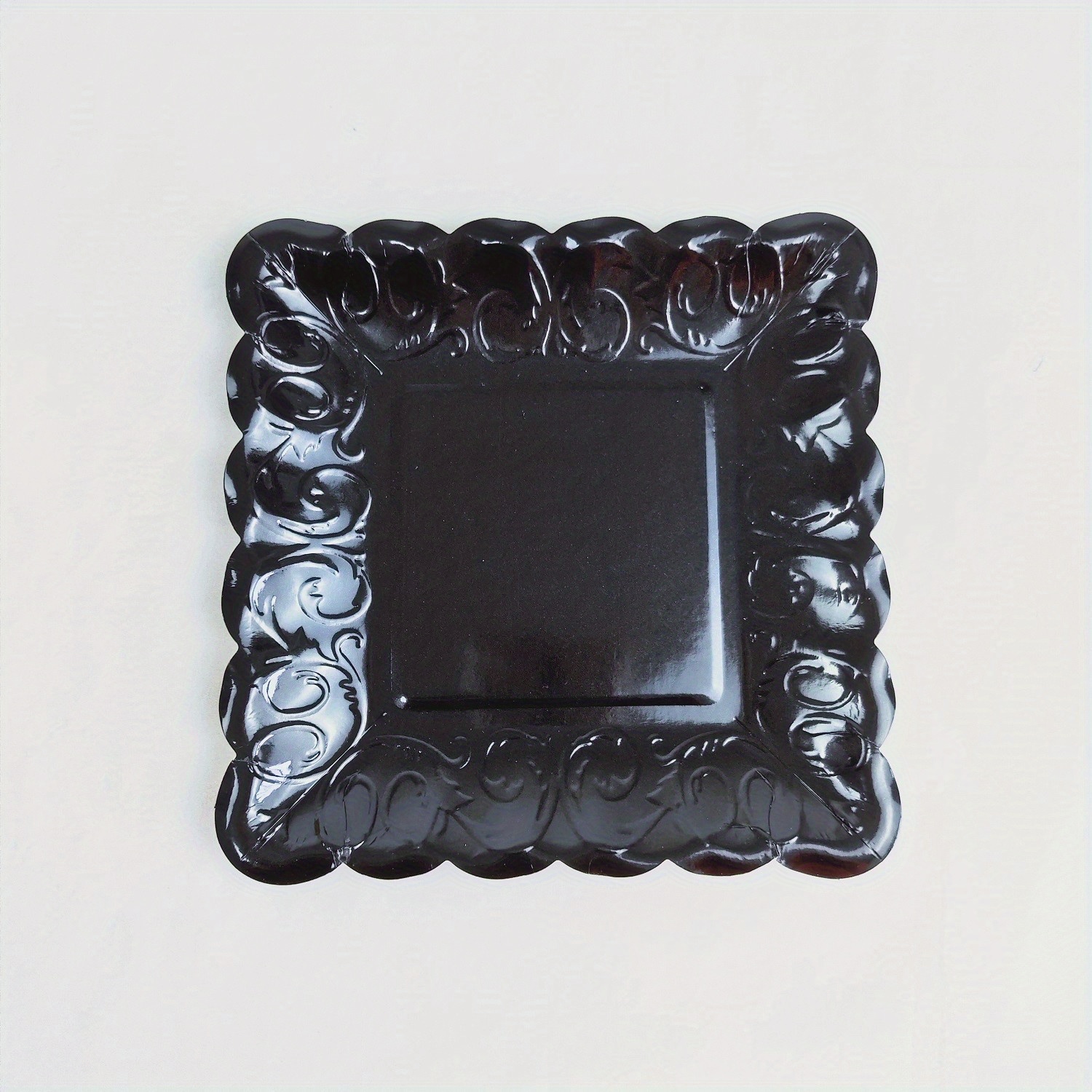 8pcs Set Floral Scalloped Edge Black Square Halloween Party Plates ...
