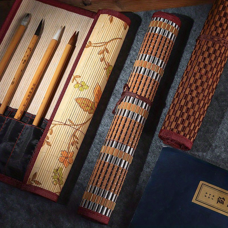 Chinese Bamboo Writing Brushes Roll Pen Holder Calligraphy - Temu Australia