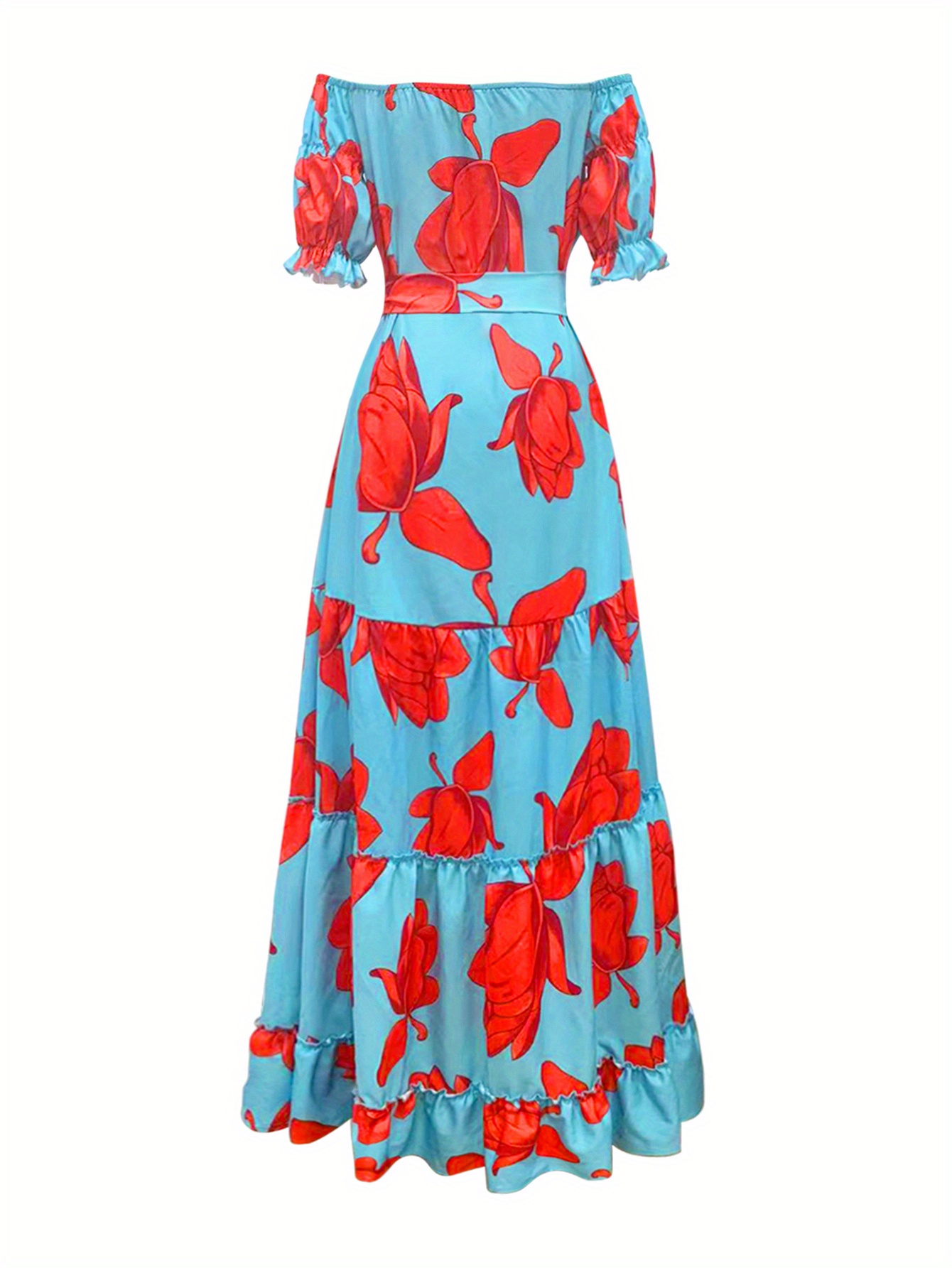 floral shoulder midi dress elegant puff sleeve - Temu Australia