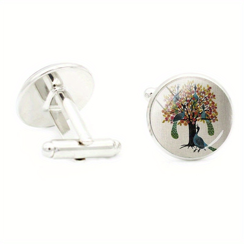 Yellow Red Tree Colourful Flower Art Oil Painting Cufflinks - Temu ...