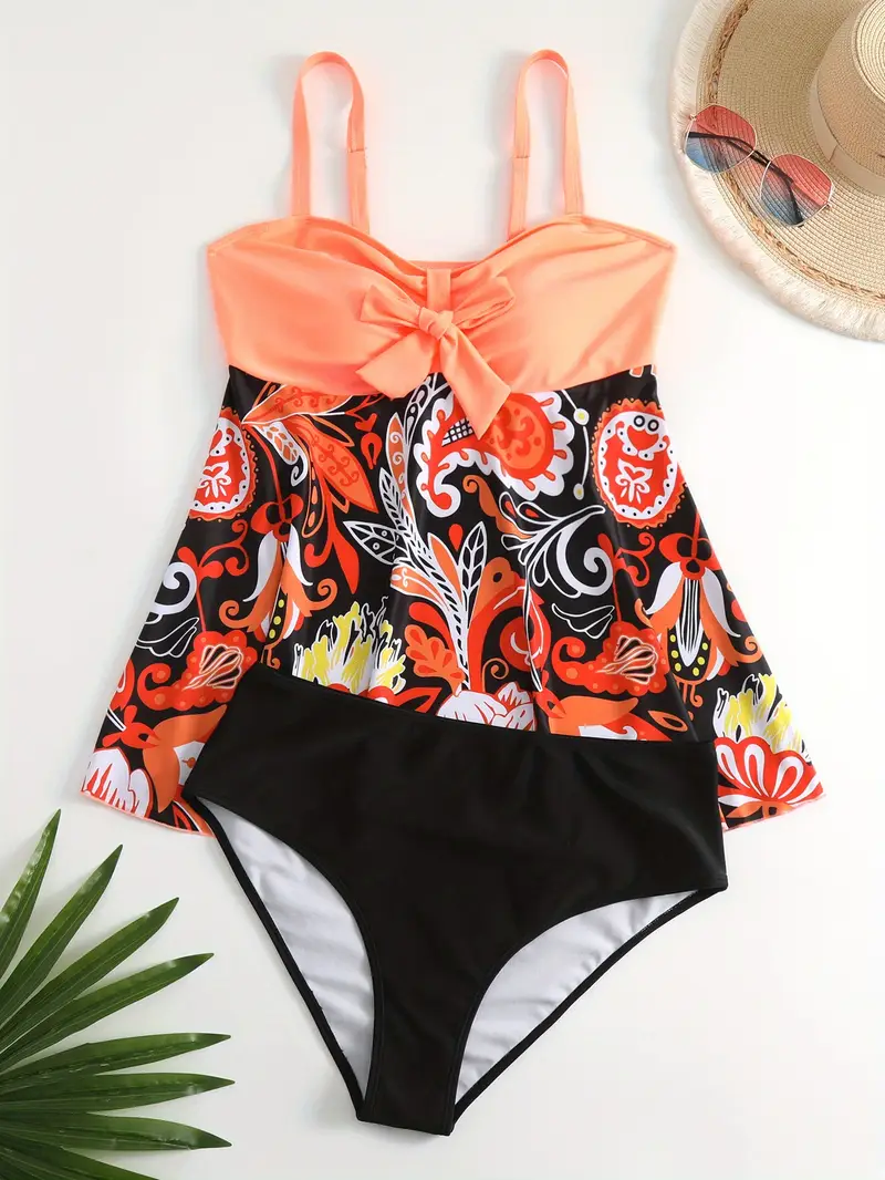 Plus Size Tankini Set Womens Plus Colorblock Floral Temu New Zealand