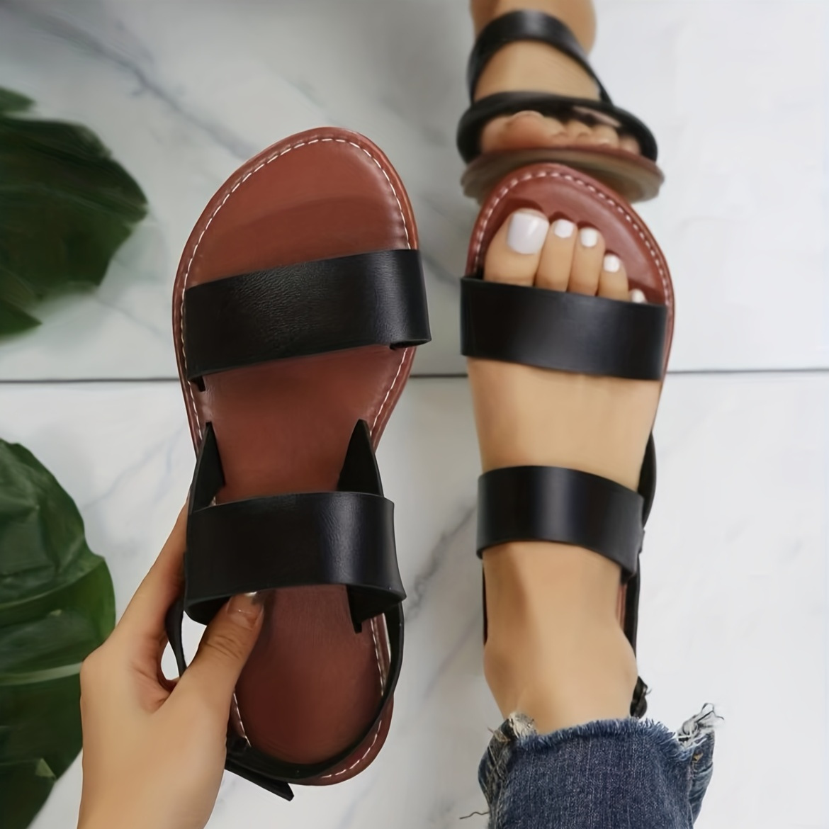 Women's Buckle Strap Flat Sandals Casual Ankle Strap Outdoor - Temu ...