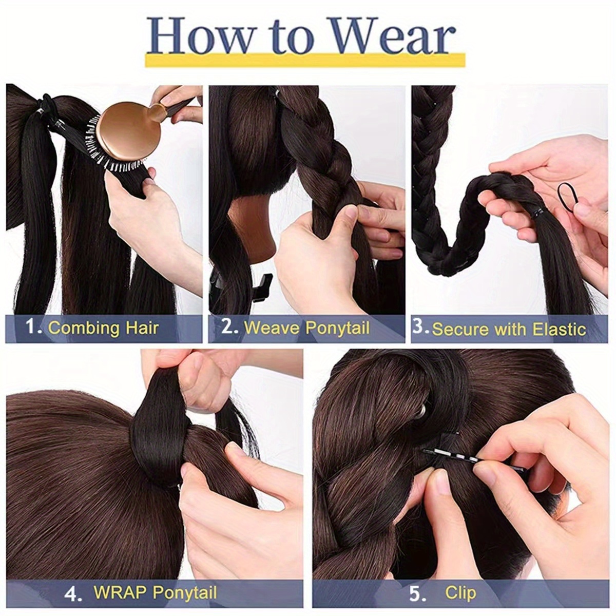 Synthetic Braided Ponytail Extensions Black Hairpiece Long - Temu Denmark