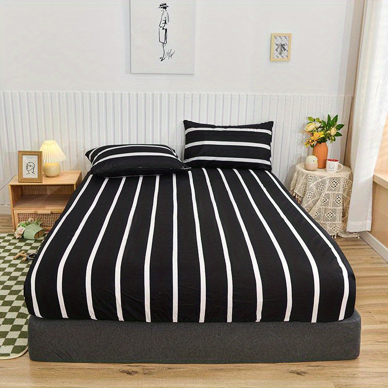fitted sheet set dustproof mattress protector striped print - Temu Canada