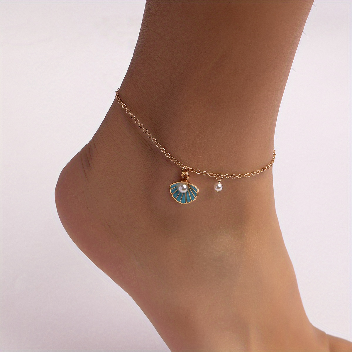 Delicate Shell Imitation Pearl Pendant Anklet Iron Jewelry - Temu ...