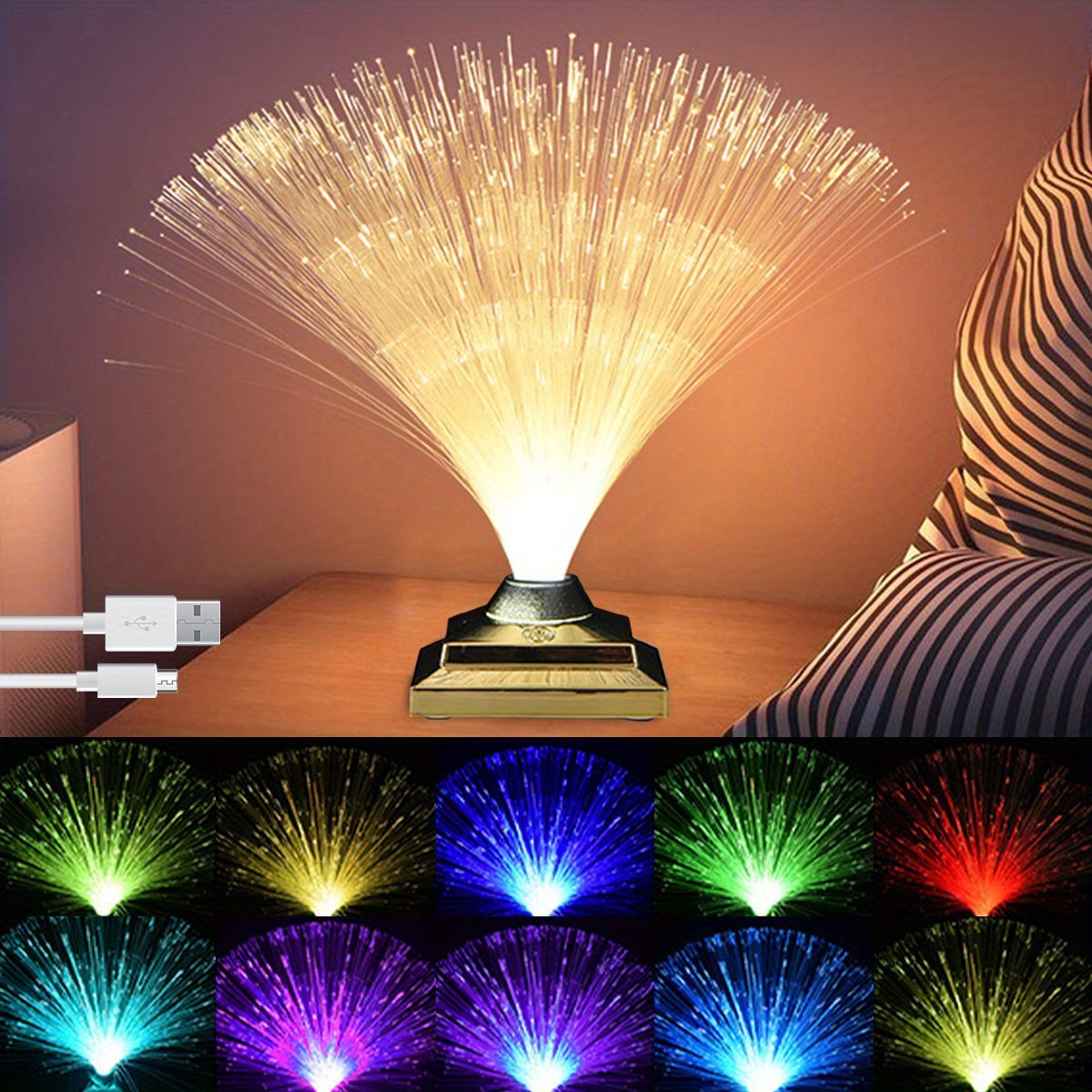 Colourful Changing Fibre Optic Fountain Led Desk Lamp - Temu
