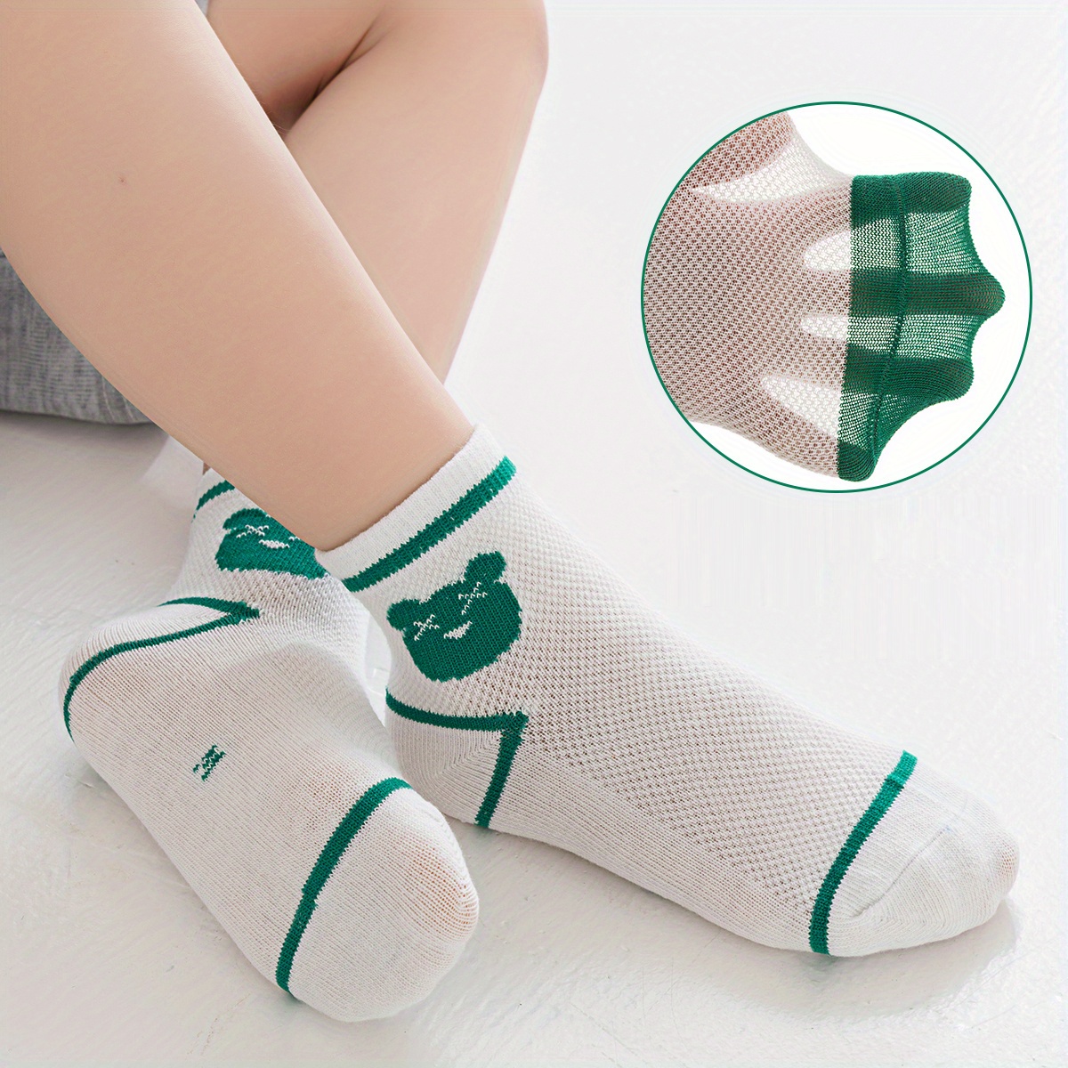 Boys Cute Striped Bear Smile Face Pattern Crew - Temu Norway