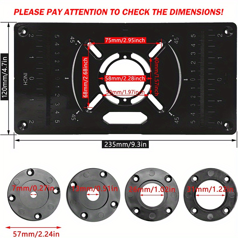 1pc Black Router Table Insert Plate Table Aluminium Insert Plate Router ...