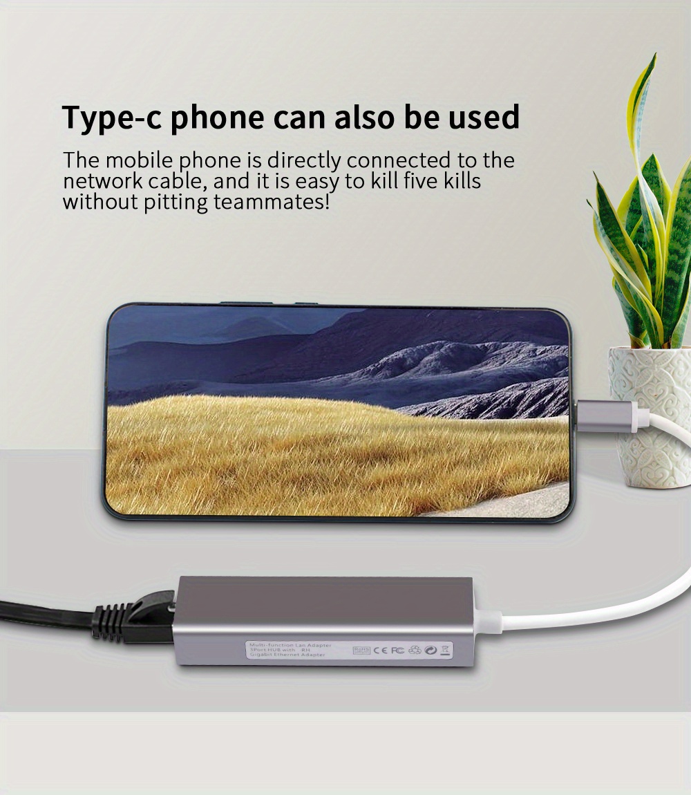 인터넷 케이블 Rj45 포트 회전 Usb 31 유형 노트북데스크톱휴대 전화 등을 위한 3개의 Usb 포 Temu