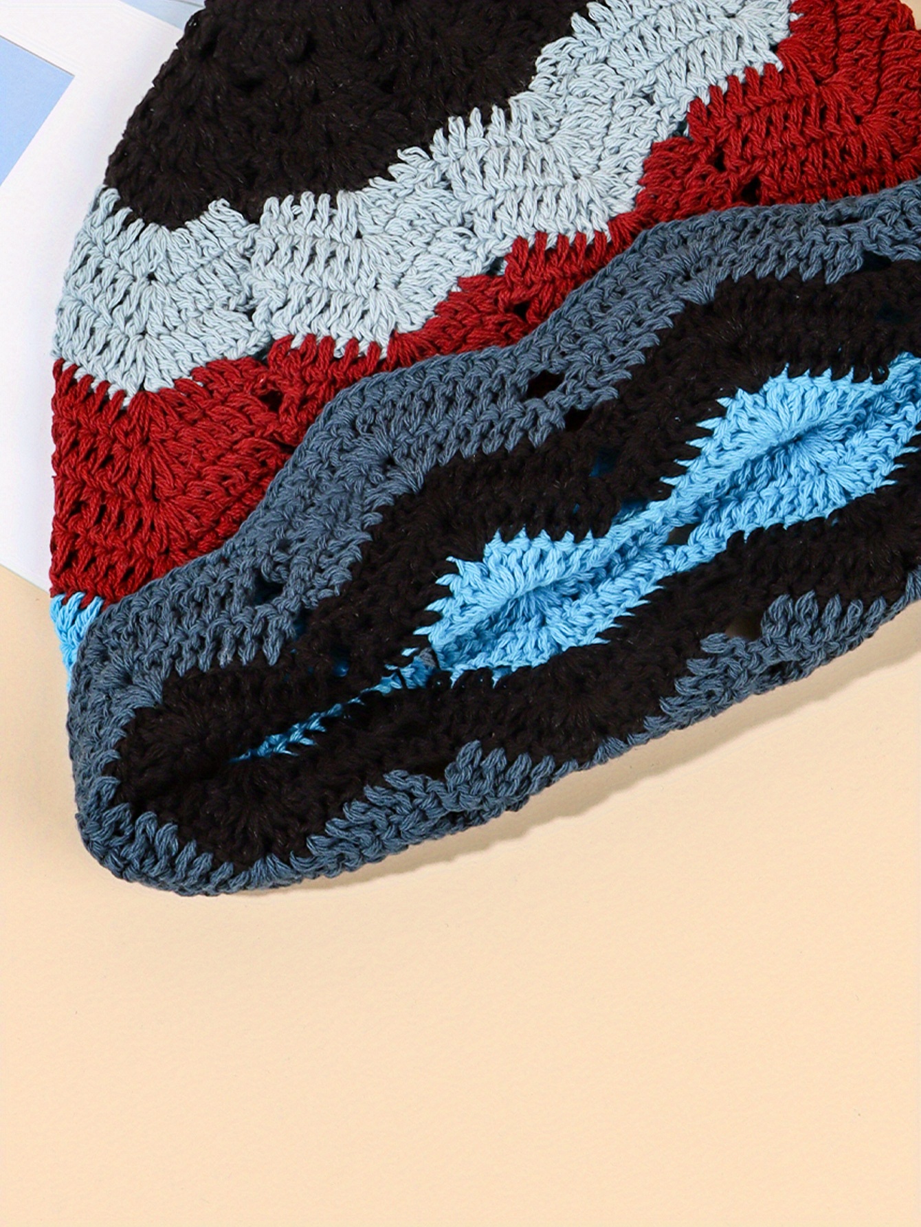 Color Block Striped Beanie Y2k Hollow Crochet Cloche Hats - Temu ...