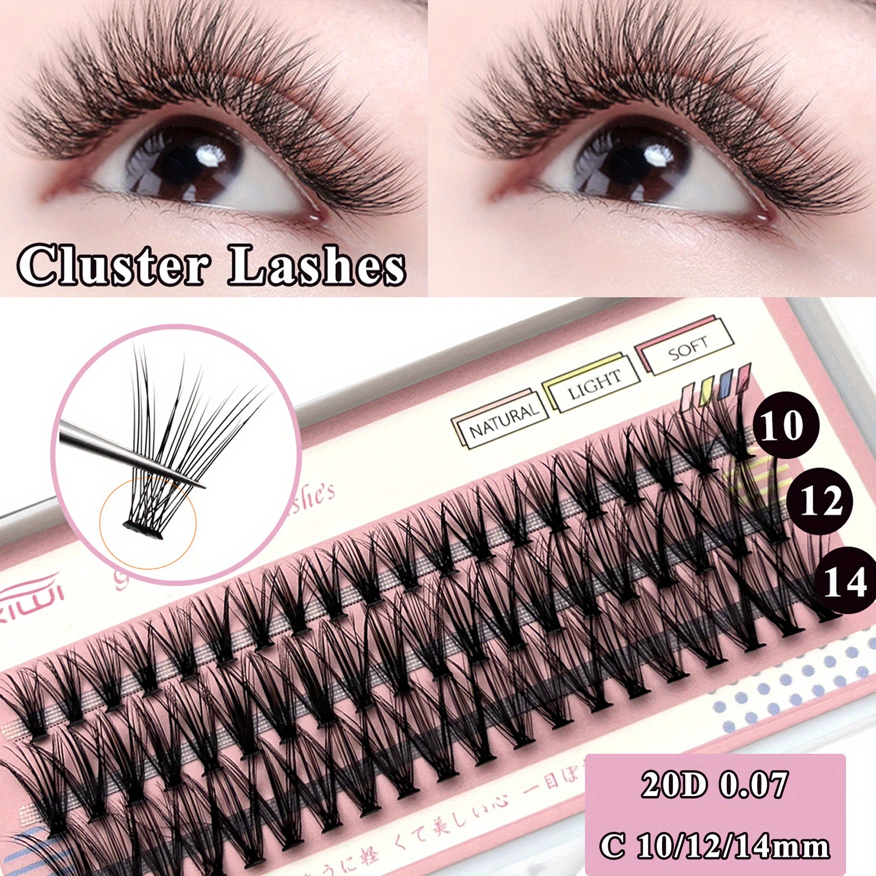 60 Cluster Eyelashes 20d C Curl 10 12 14mm Mixed False Eyelashes Diy ...