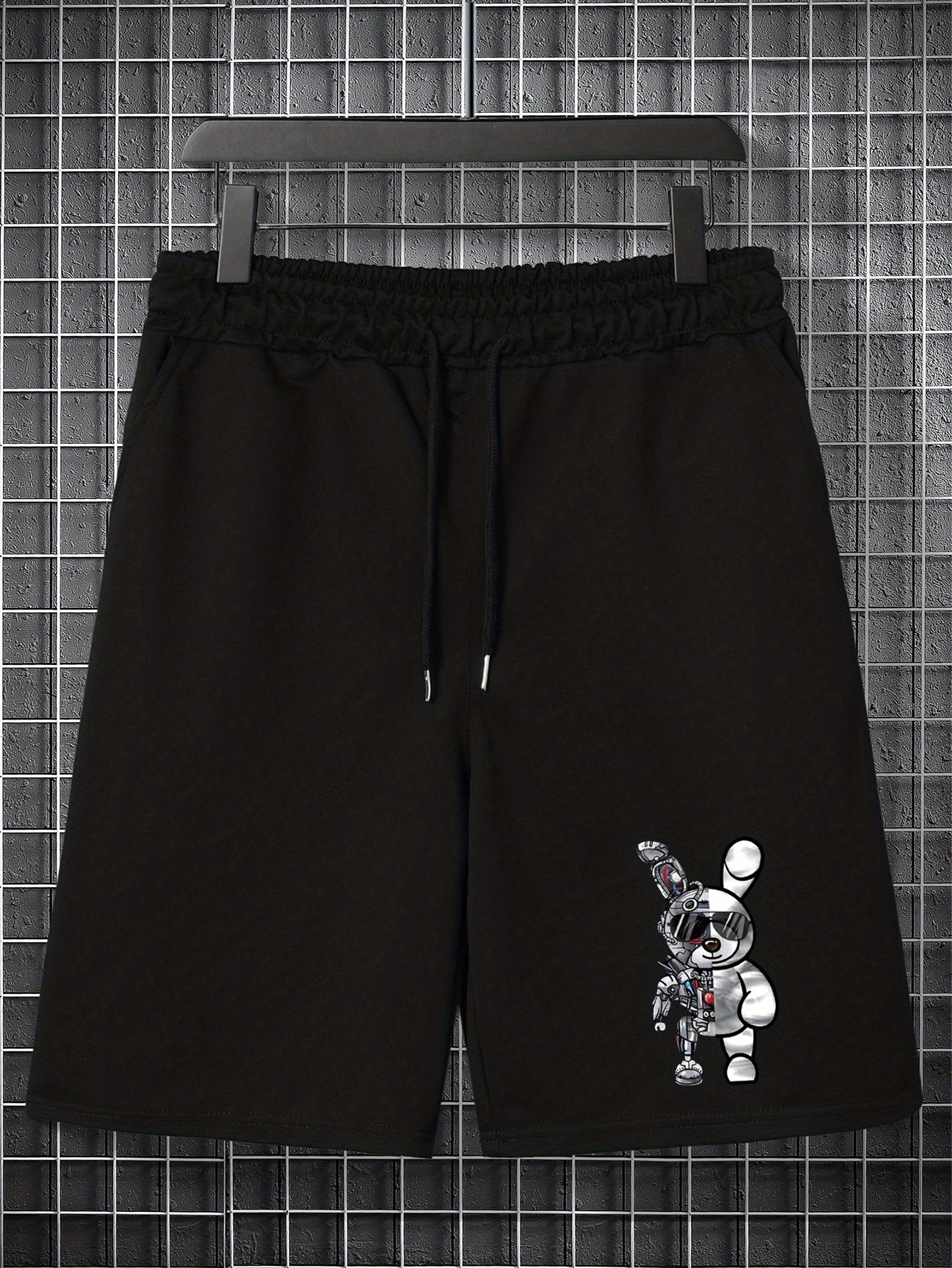 Robot Rabbit Print Elastic Waist Shorts Solid Casual Shorts - Temu ...