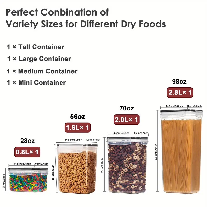 蓋付き Bpa フリー気密食品保存容器 4 個 ラベル付き小麦粉 砂糖 シリアル用のプラスチック製キッチン保存容器 食器 Temu Japan