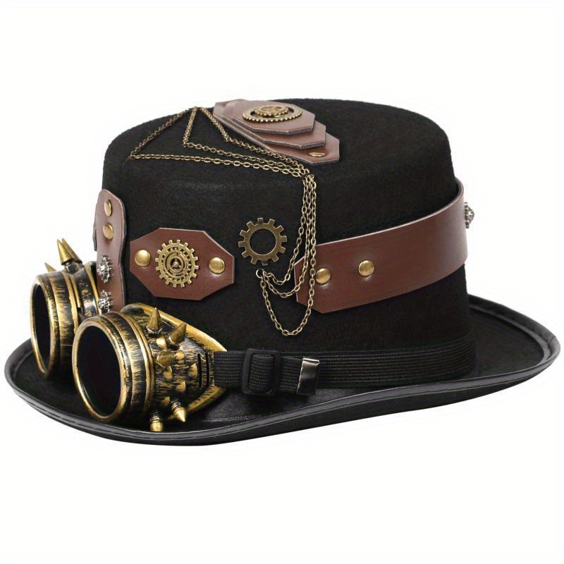 Unisex Steampunk Hats Goggles Men's Pu Leather Hat Halloween - Temu Canada