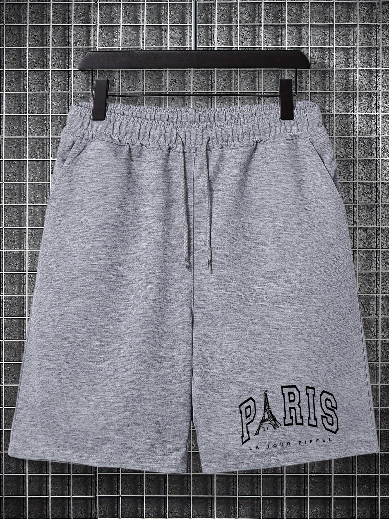 plus size casual shorts men's plus paris print drawstring - {region_name}