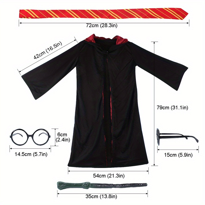 Wizard Cosplay Costume Set Kids Hooded Robe Striped Tie - Temu