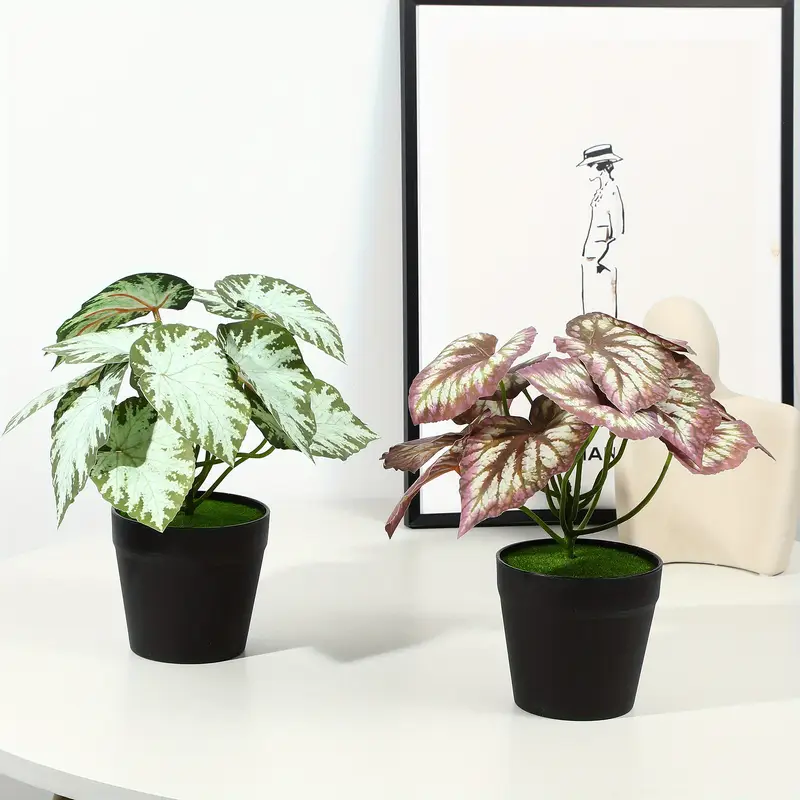 2個の人工鉢植え、プラスチックポットのミニフェイクプラント、小さな緑のフェイクプラント屋内用、ホームオフィスデ ムテーブルバスルーム寝室の装飾