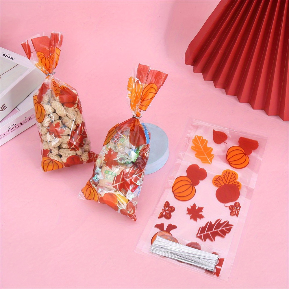 Thanksgiving Maple Leaf Pumpkin Autumn Cellophane Bag Opp - Temu ...