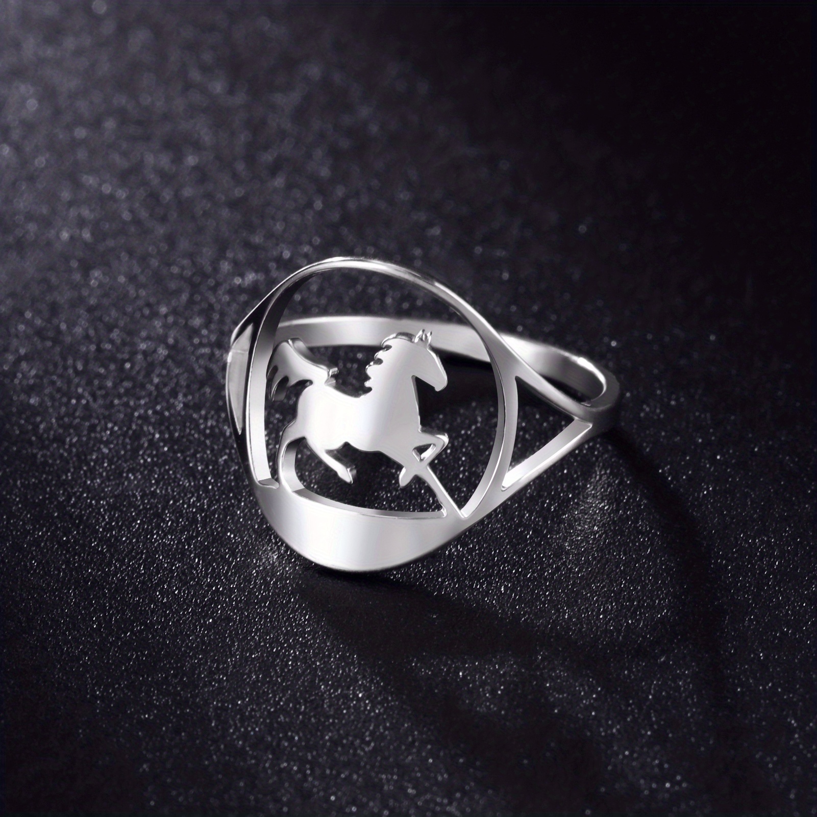 cool hollow running horse pattern ring men' steel - Temu New Zealand