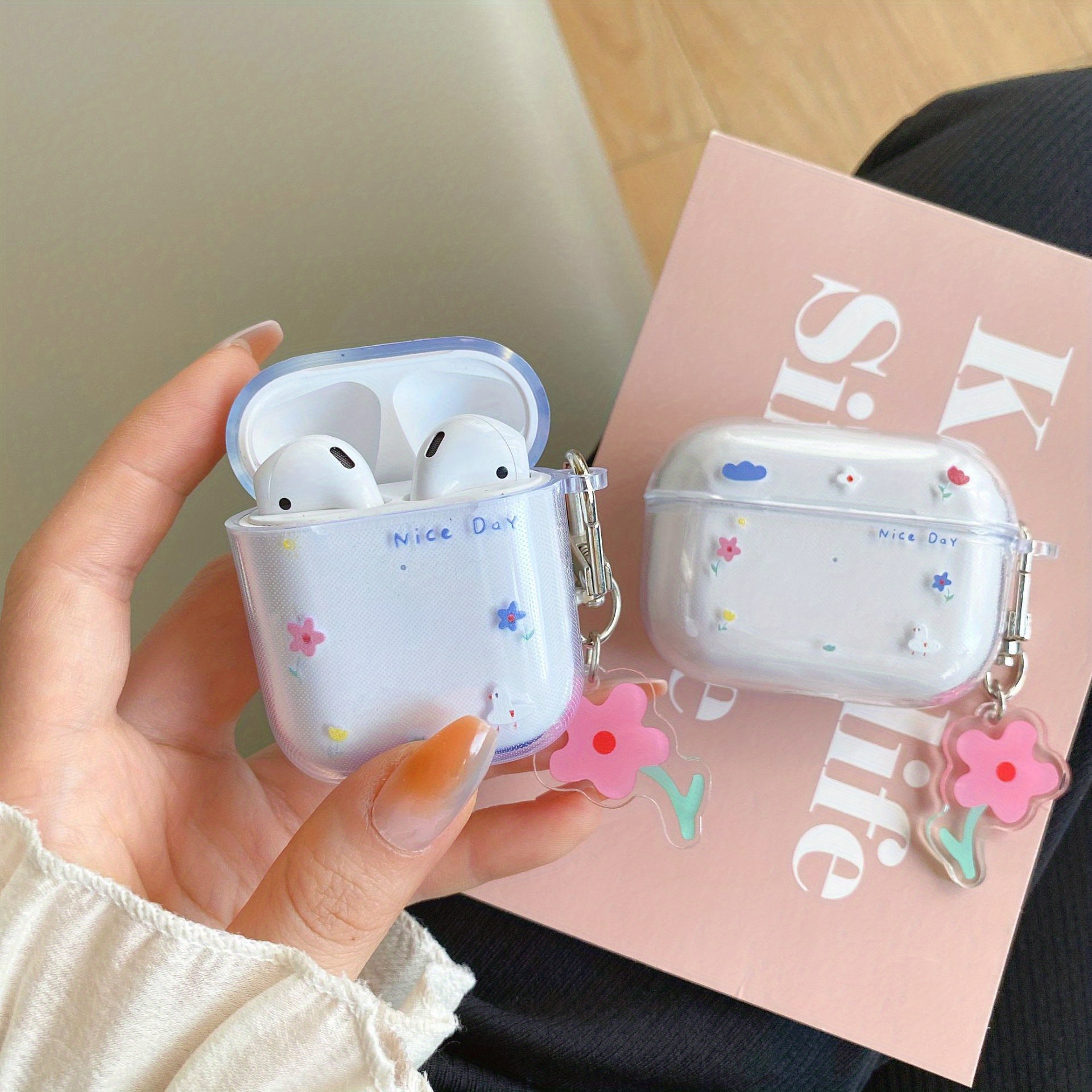 Clear Cute Flower Cover Keychain Earphone Case 1 2 - Temu Ireland