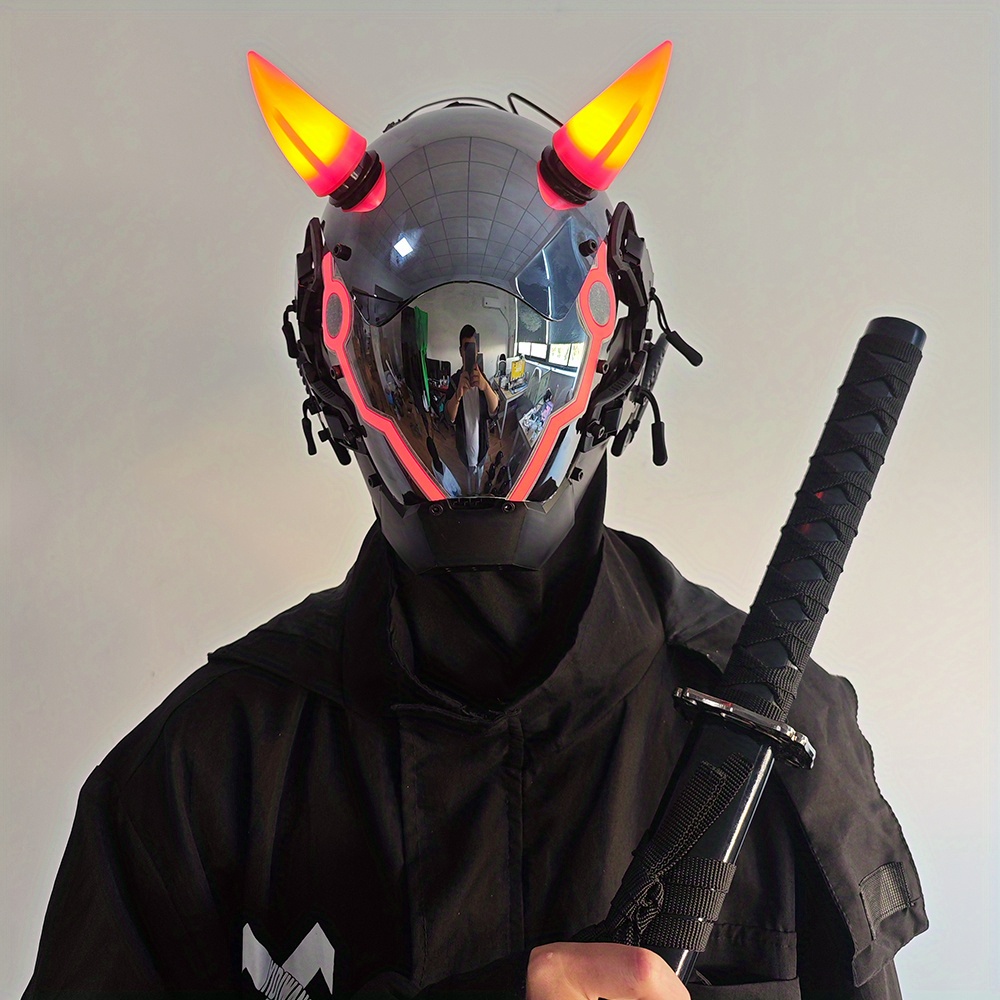 Cyberpunk Mask For Adult Cool Ox Horn Led Light Futuristic Science ...