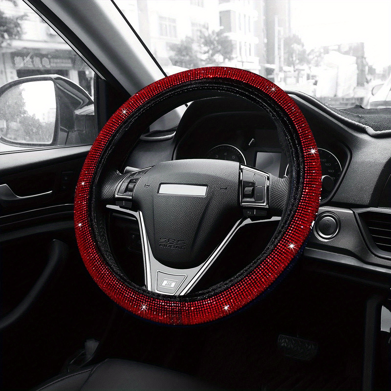 car rhinestones women steering wheel set car coaster set - Temu