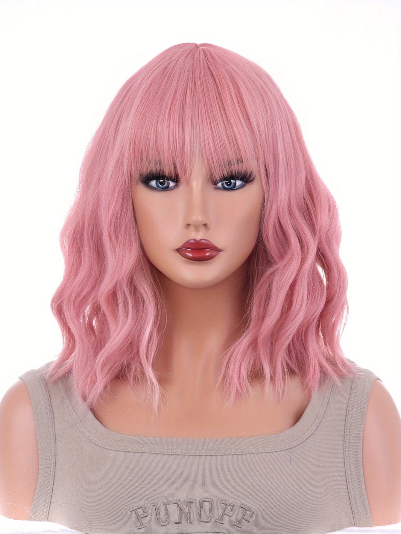 Shoulder Length Water Wave Wigs Synthetic Wigs Bangs Women - Temu Australia