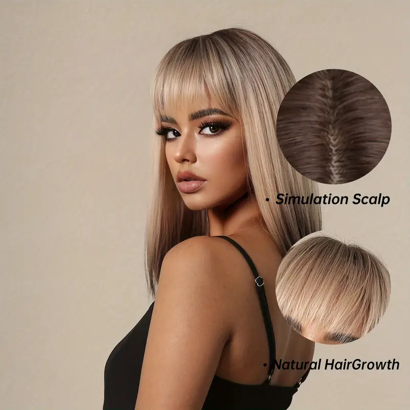 Long White Wigs Light Blue Roots Tail End Fashion Ombre Wigs Temu