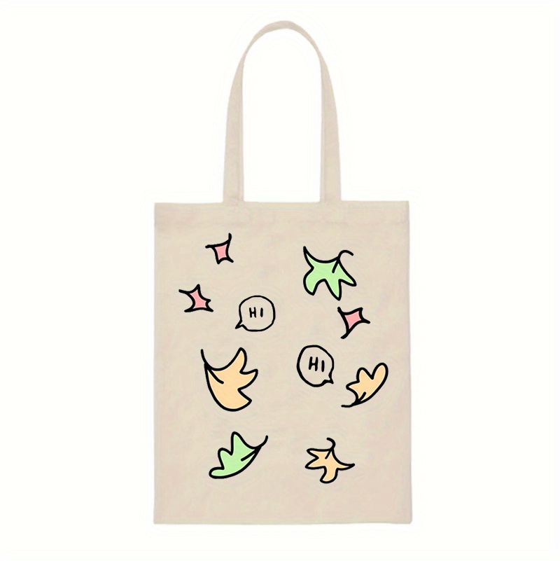 Leaves Pattern Tote Bag Portable Canvas - Temu