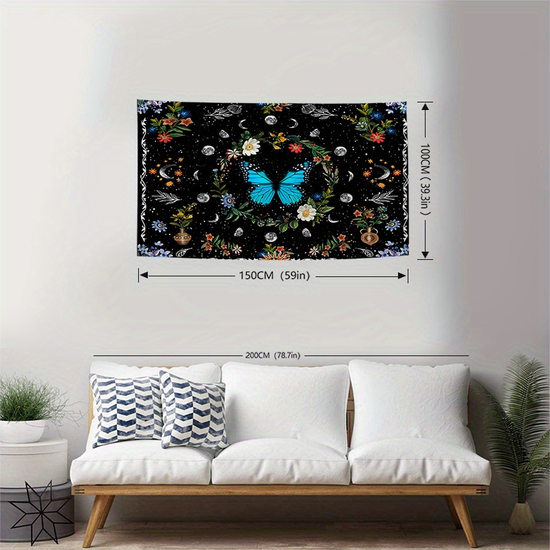 1pc Peach Skin Butterfly Moon Flower Print Tapestry Bedroom Aesthetic ...