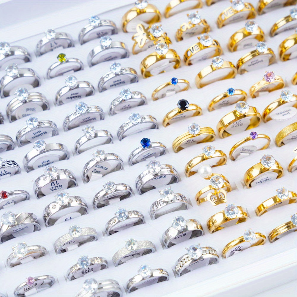 Classic Ring Set Inlaid Rhinestones Simple - Temu New Zealand