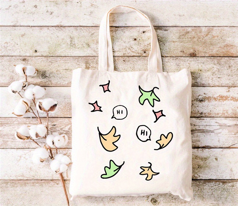 Leaves Pattern Tote Bag Portable Canvas - Temu