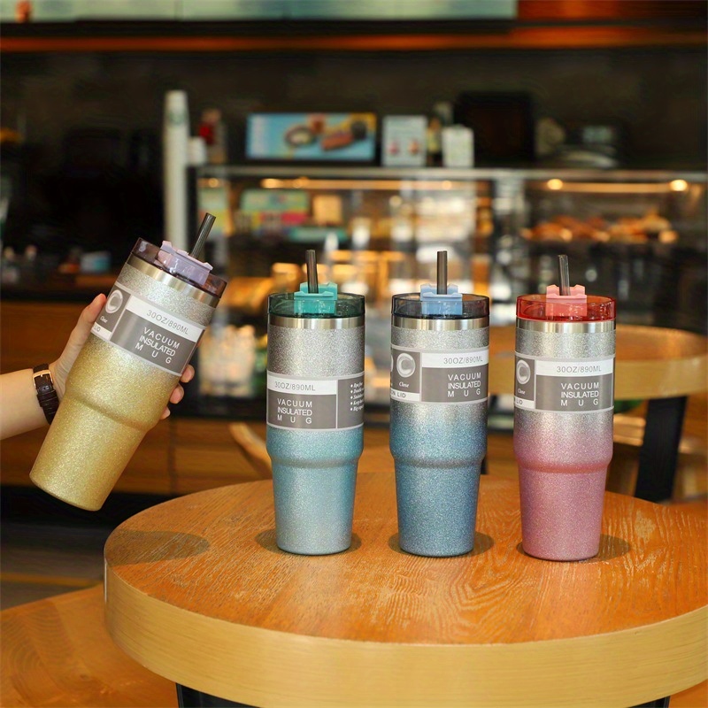 Car Mug With Straw, Large Capacity Stainless Steel Heat Preservation ...