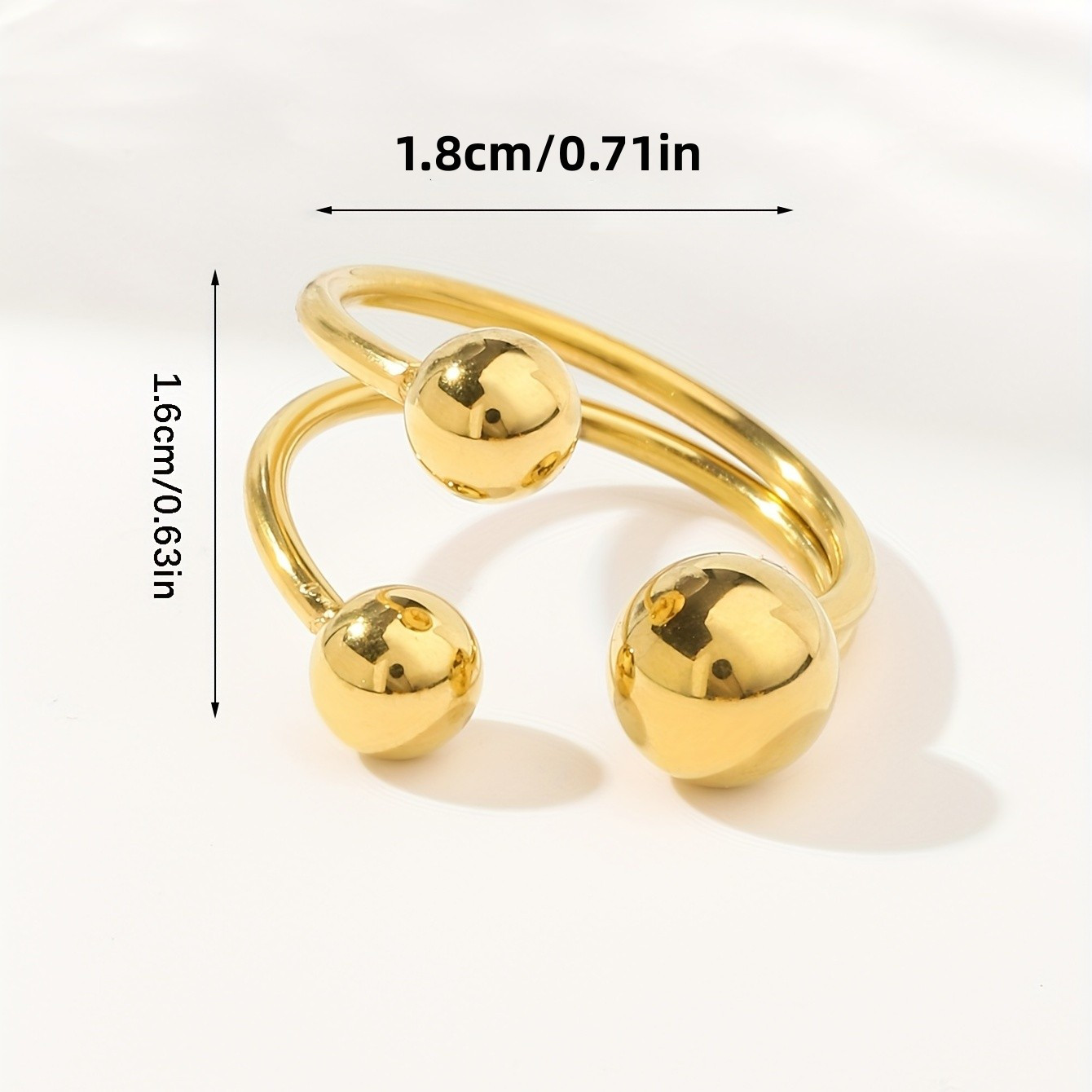 Creative Cuff Ring Inlaid Three Golden Beads Stainless Steel - Temu ...