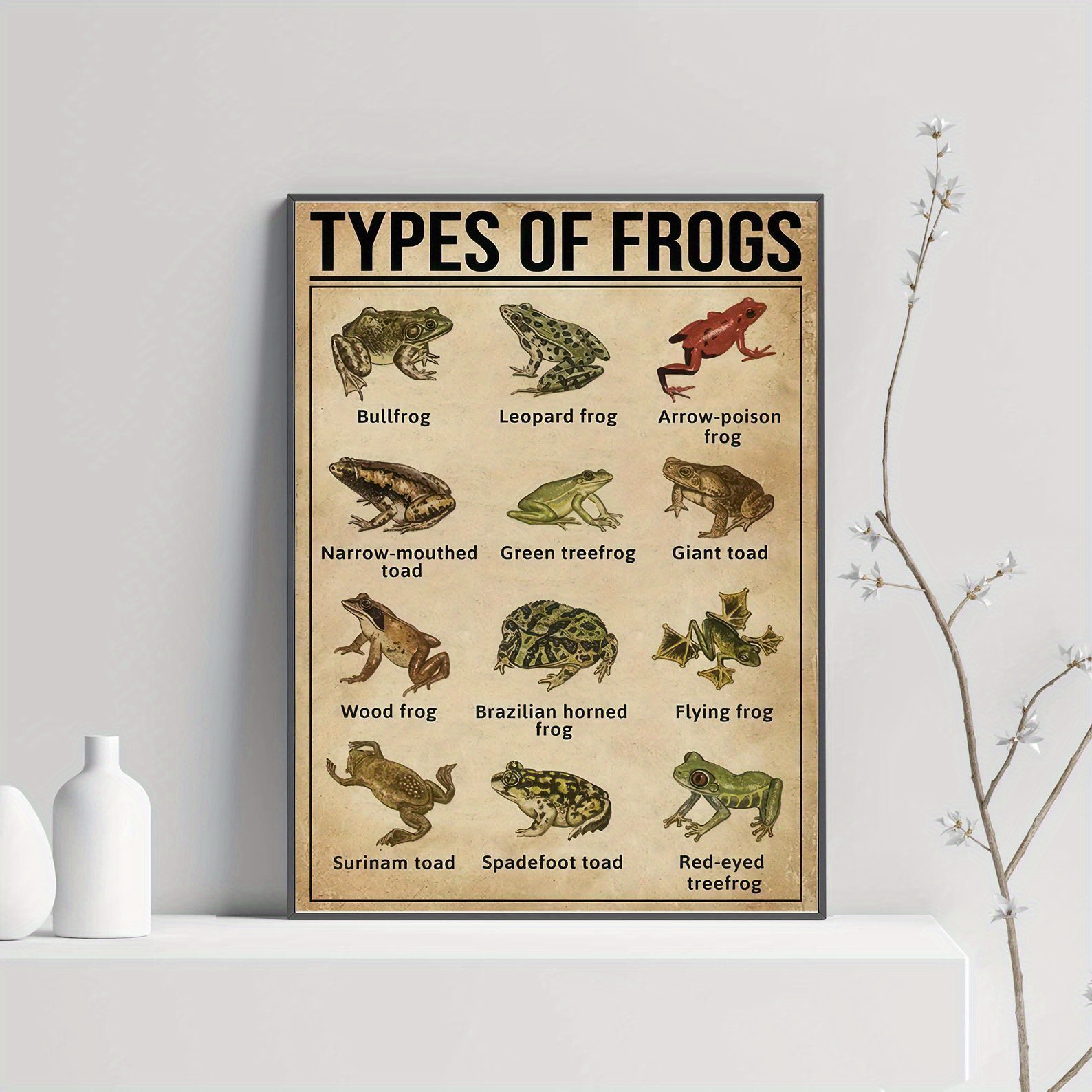 Vintage Frogs Canvas Print Retro Animal Pattern - Temu New Zealand